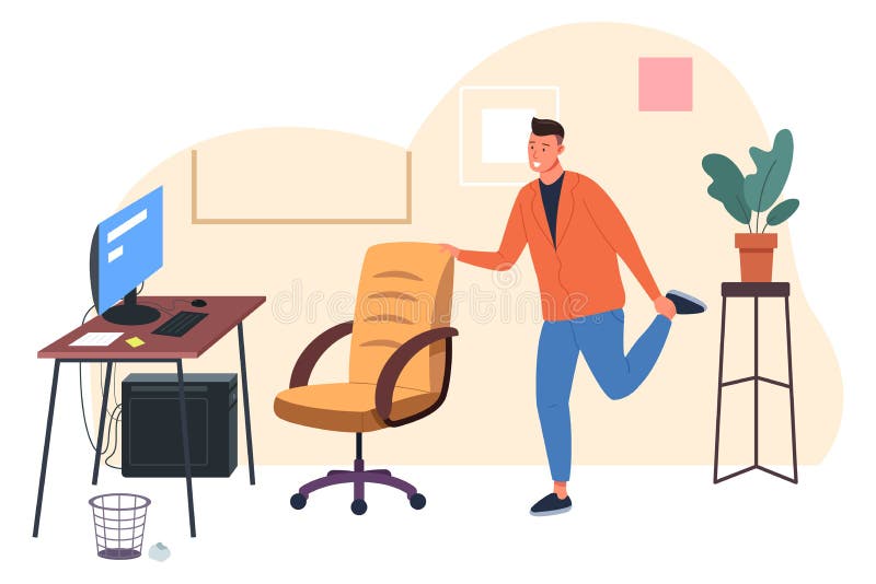 Training Exercise at Workplace. Work Break Healthy Routine Stock Vector ...