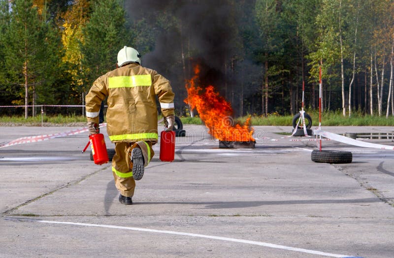 Firefighters at the Exercises Stock Image - Image of burn, band: 124875805
