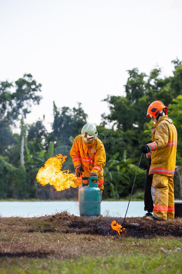During Training Firefighting, Gas Tanks with Fire, Firefighter with ...