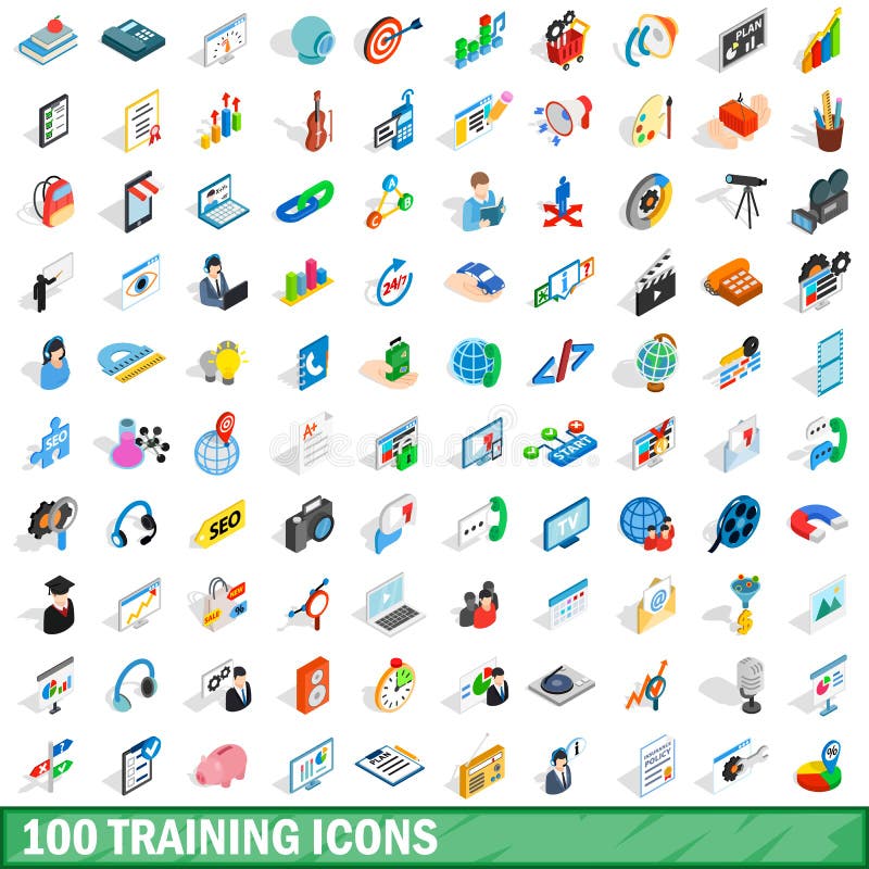 100 Training Icons Set, Isometric 3d Style Stock Vector - Illustration ...