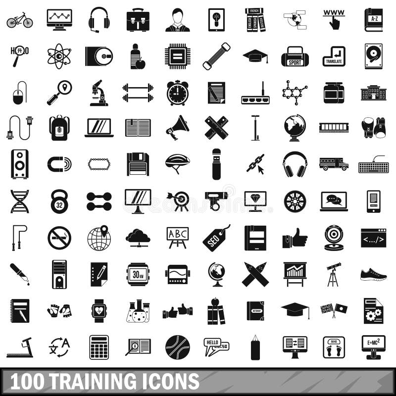 100 Training Icons Set, Simple Style Stock Vector - Illustration of ...