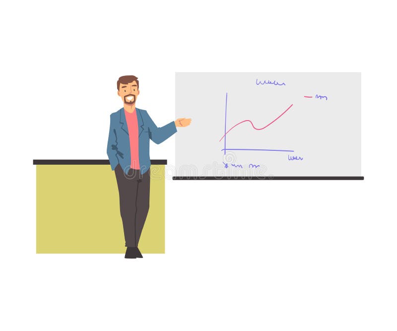 Training with Man Instructor Showing Graph on White Flipchart Vector ...