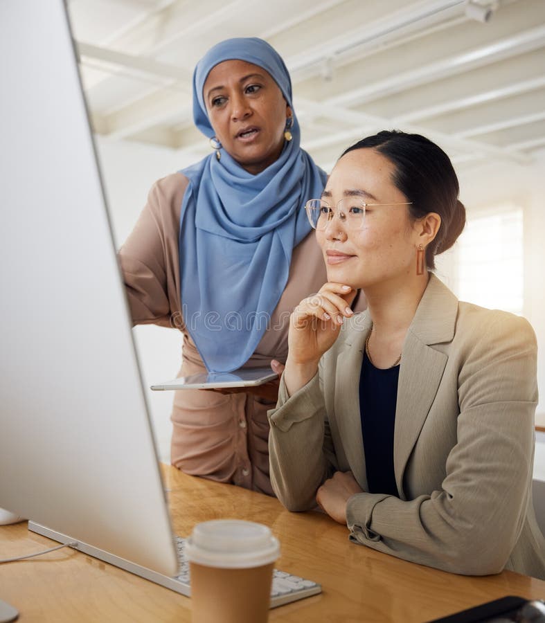 Training, Mentor and Computer with Business People in Office for ...