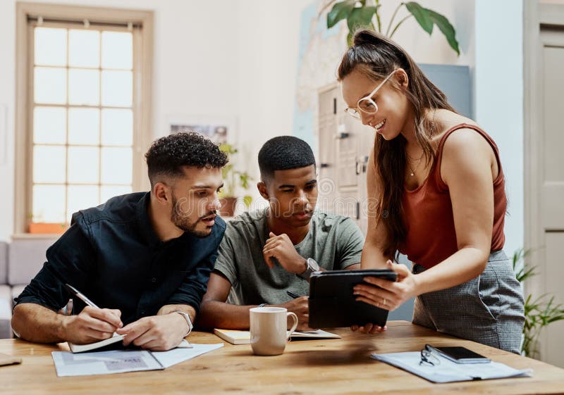 Training, Mentor and Team of Business People on Tablet for Help, Advice ...