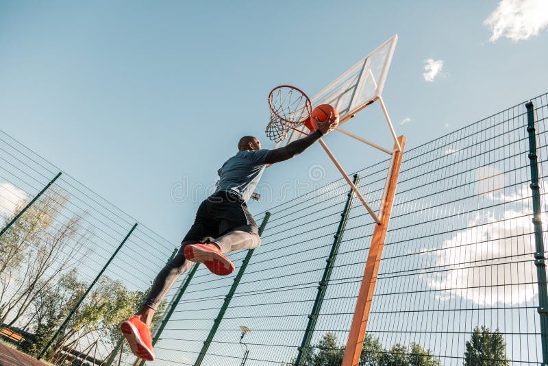 Nice Strong Young Man Playing Basketball Alone Stock Image - Image of ...