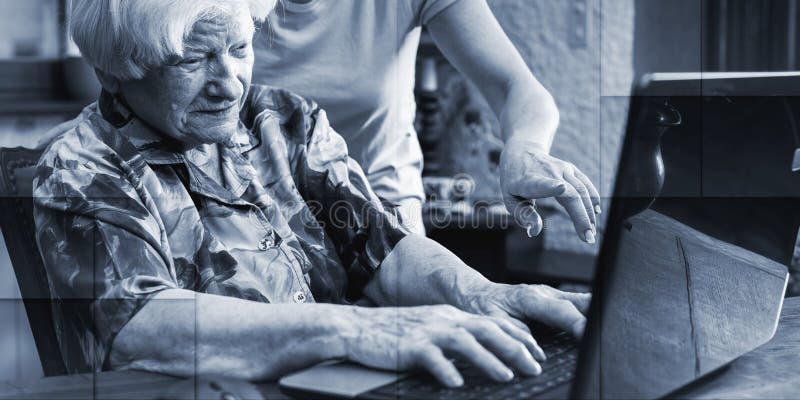 Training of an Old Person To New Technologies, Geometric Pattern Stock ...