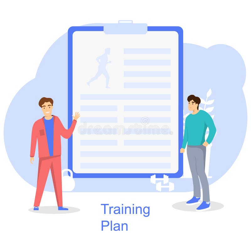 Training Plan, Two Men are Discussing a Sports Training Plan. Vector ...