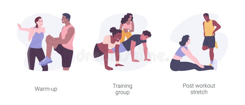 Training Process Isolated Cartoon Vector Illustrations Set. Stock ...