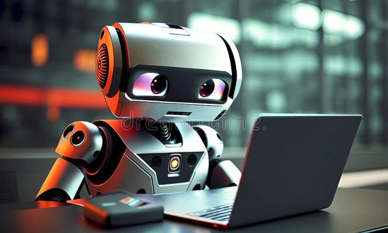 Training of Robots and Artificial Intelligence. Robot Works with a ...