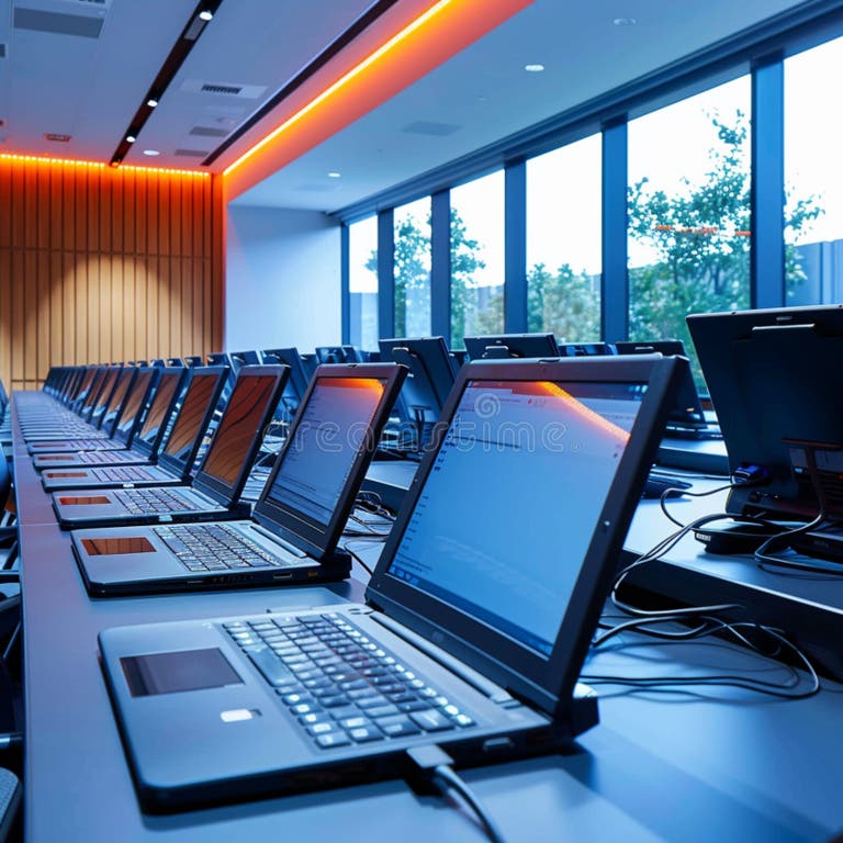 Training Room Setup Rows of Laptops Arranged for Educational Session ...