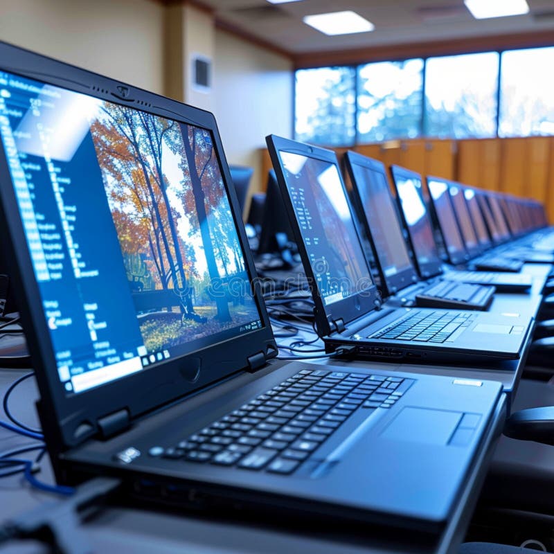 Training Room Setup Rows of Laptops Arranged for Educational Session ...