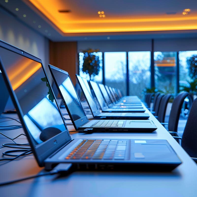 Training Room Setup Rows of Laptops Arranged for Educational Session ...