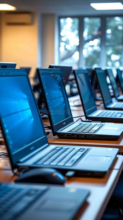 Training Room Setup Rows of Laptops Arranged for Educational Session ...
