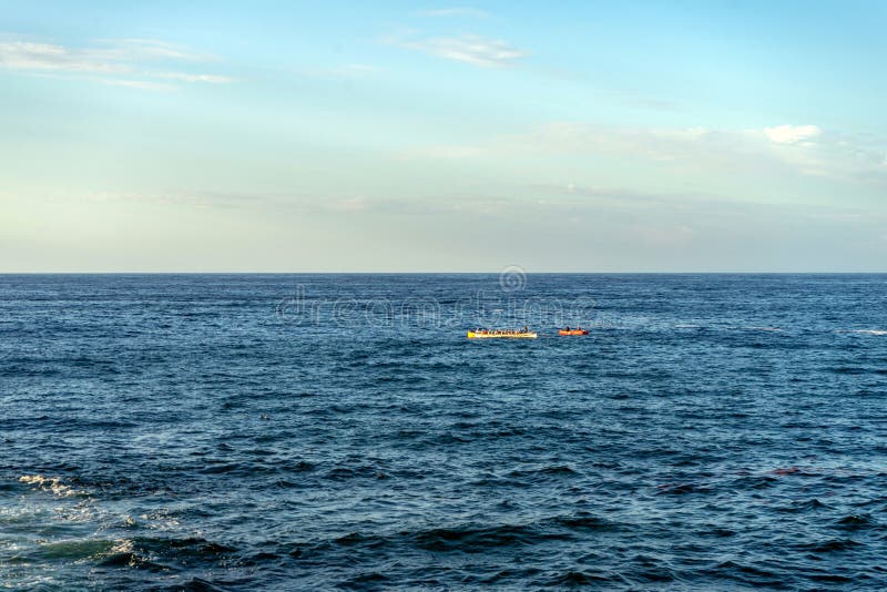 Training of Rowers on a Kayak in Open Ocean Stock Image - Image of ...