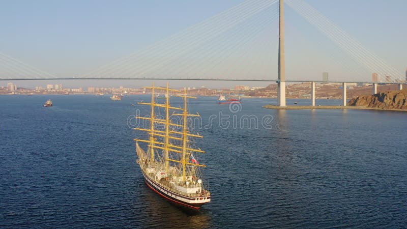 Sailboat Pallada with the Russian Flag on the Stern Stock Video - Video ...