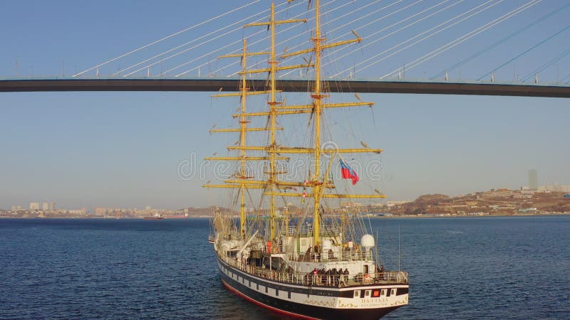 Sailboat Pallada with the Russian Flag on the Stern Stock Footage ...