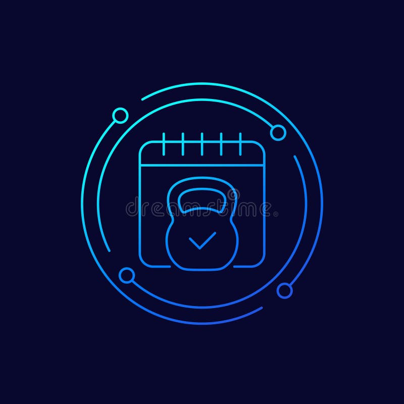 Training Schedule Icon with a Kettlebell, Linear Stock Vector ...