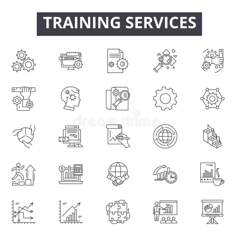 Modern Training Editable Line Icons Vector Set on Black Background ...