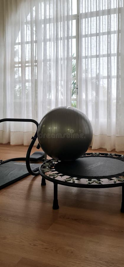 Training Space with Mini Trampoline and Pilates Ball Stock Image ...