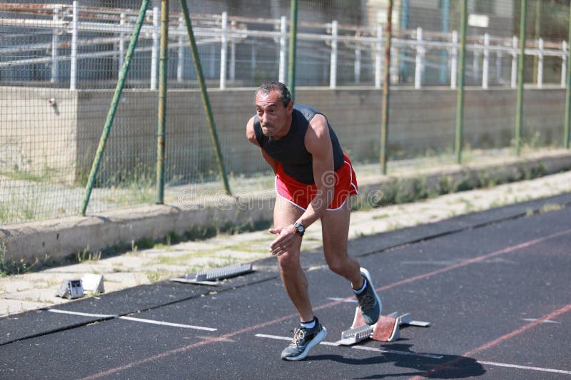 The Training Starting from the Blocks Stock Photo - Image of fitness ...