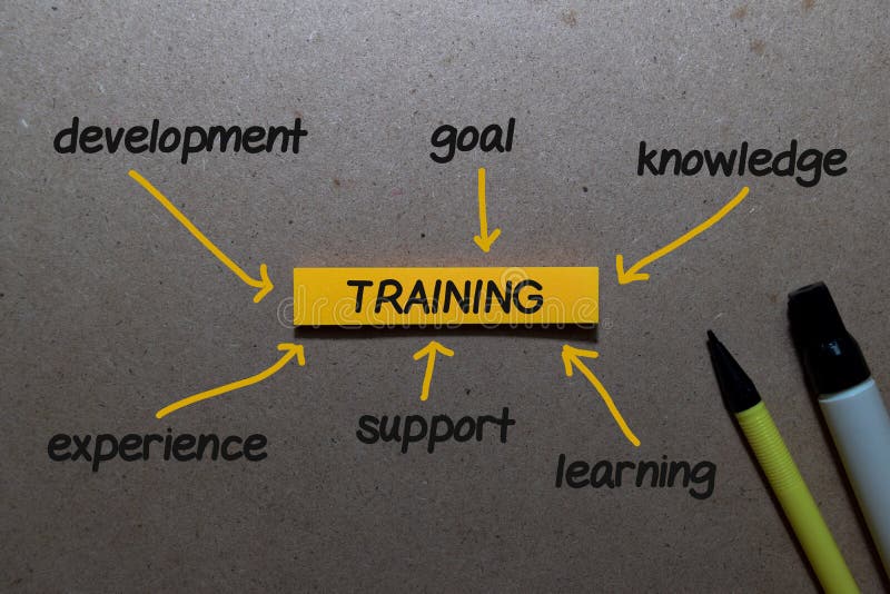 Training on Sticky Note with Keywords Isolated on Office Desk. Chart or ...