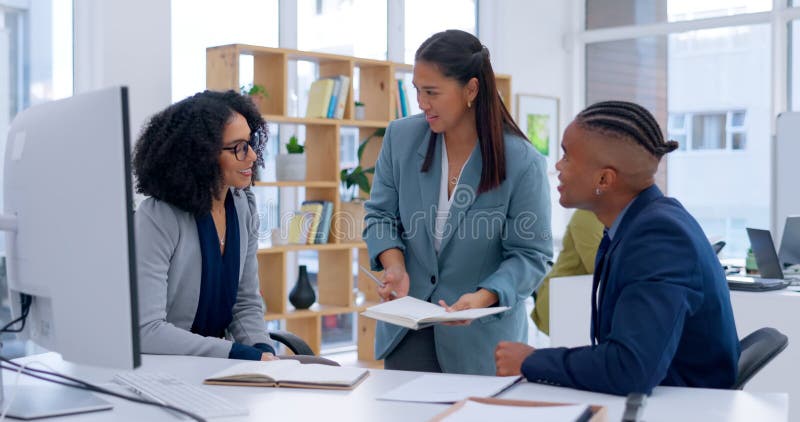 Training, Teamwork and Project Management with Business People in Meeting for Planning, Coaching ...