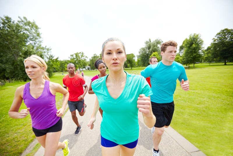 Training Together Outdoors. Cropped Front View of a Group of Athletes ...