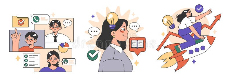 Training Workshop Set. Interactive Training Process. Professional Development Stock Vector ...