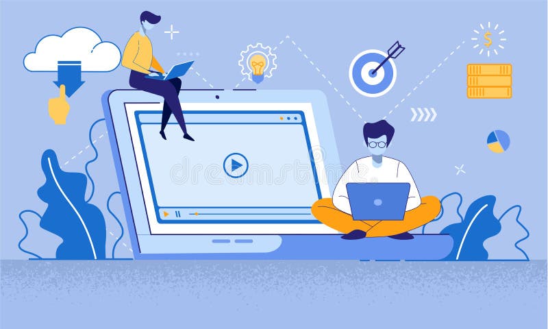 Training Young People Gain Knowledge from Internet Stock Vector ...