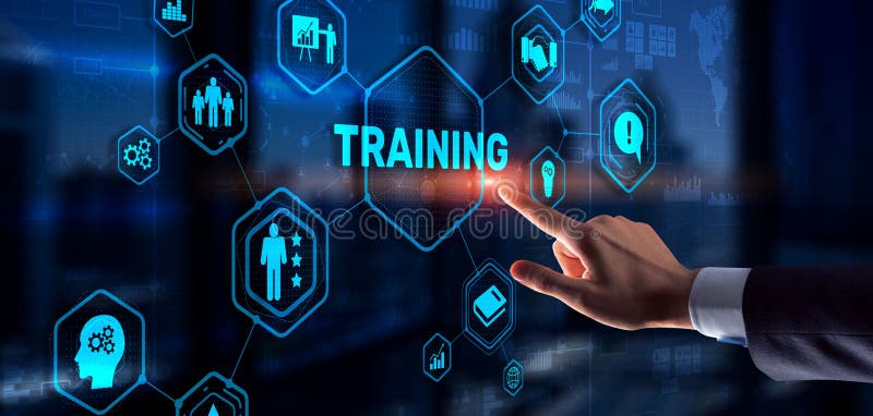 Training Concept. Businessman Pressing on Touch Screen Interface ...