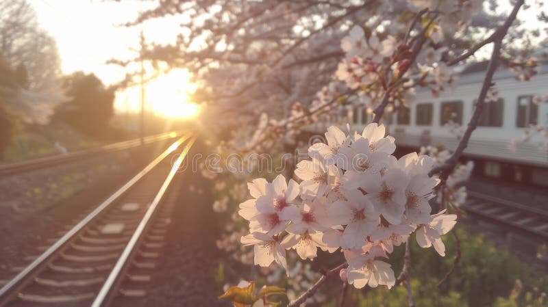 The Trains Chugging Sound Mixing with the Gentle Rustle of the Blossoms ...