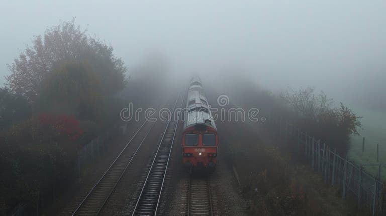 The Trains Engine Powers through the Fog Determined To Reach Its ...