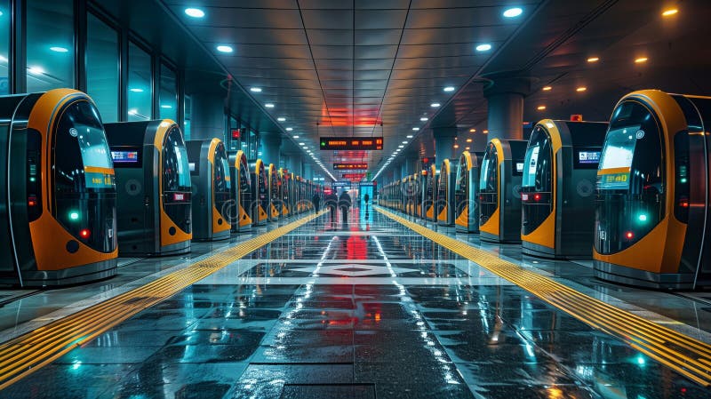 Trains Parked Inside Bustling Train Station Stock Image Image Of