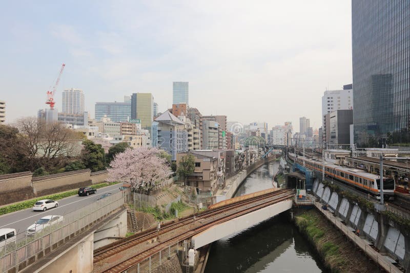 Trains Pass Over the Kanda River Editorial Stock Image - Image of ...