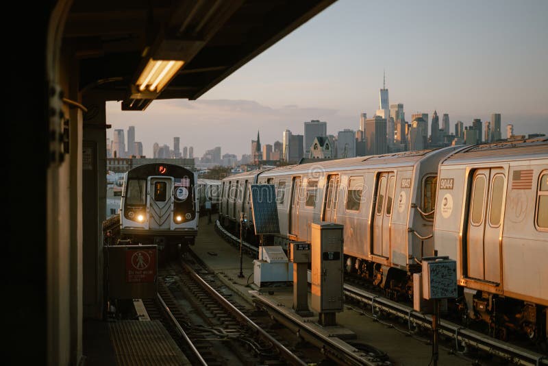 Trains on the Platform at Smith-9th Streets Station, Brooklyn, New York ...