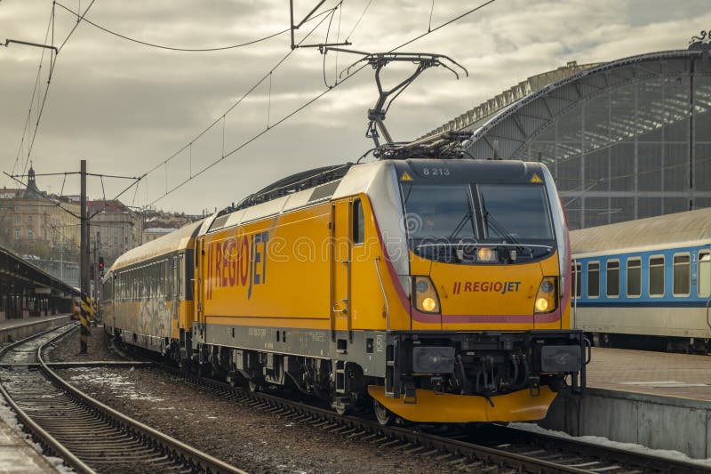Trains and Platforms in Main Station in Winter Morning in Prague CZ 12 ...