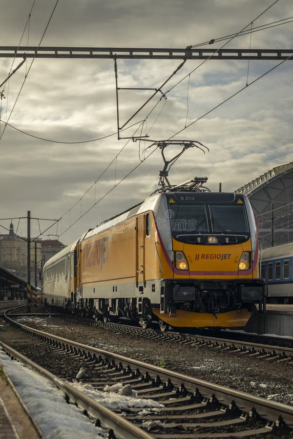 Trains and Platforms in Main Station in Winter Morning in Prague CZ 12 ...