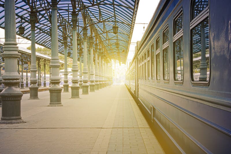 Trains Stand at the Station. Stock Image - Image of public, sunrise ...
