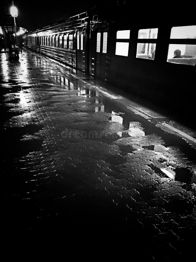 Trainstation after rain stock image. Image of night - 111711743