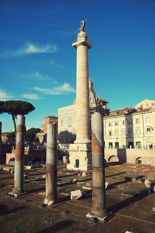 Trajan S Column and Basilica Ulpia, Rome Stock Image - Image of italia ...