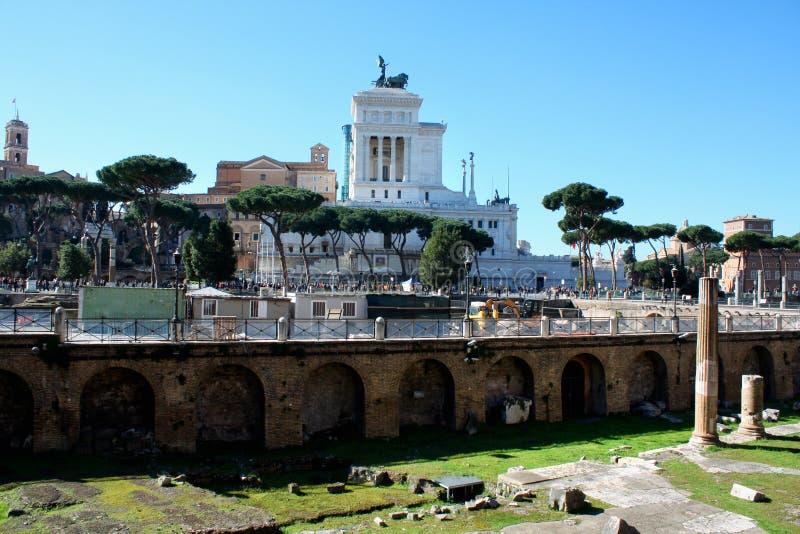 Trajan`s Forum with Piazza Venezia in Rome Stock Image - Image of ...