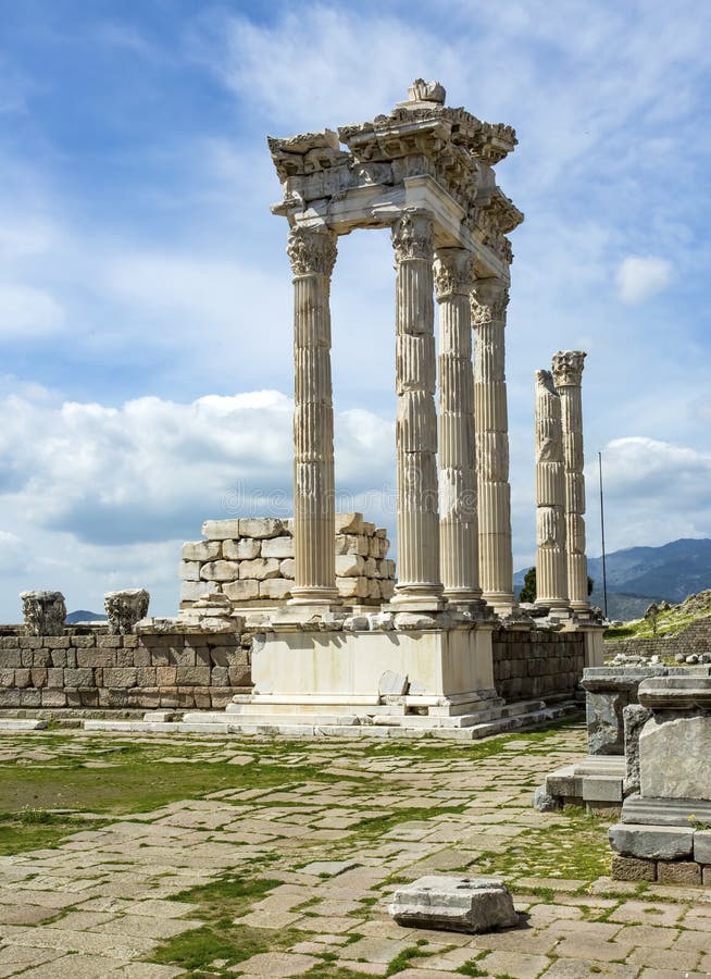 Trajan Temple Columns in Ancient City of Pergamon, Turkey Stock Photo ...