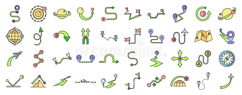 Trajectory Icons Set Vector Color Line Stock Vector - Illustration of ...