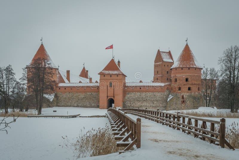 Trakai Castle Captured on a Snowy Day in Lithuania Stock Image - Image ...