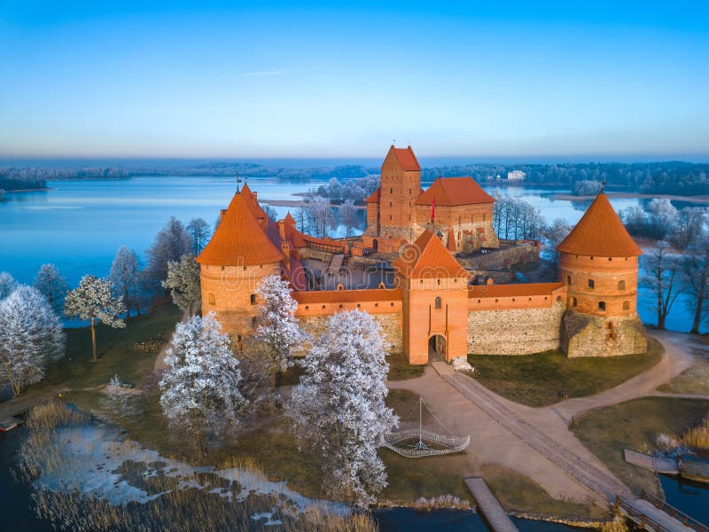Trakai Castle at Winter, Aerial Stock Image - Image of europe, flat ...
