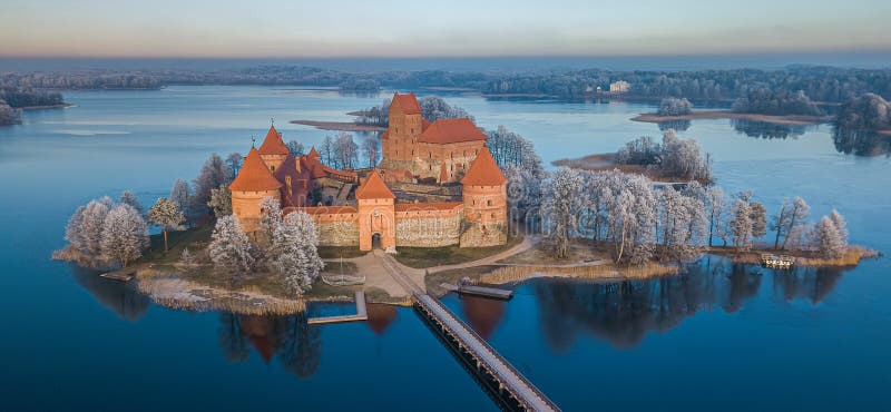 Trakai Castle at Winter, Aerial View of the Castle Stock Image - Image ...