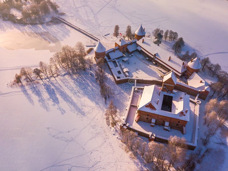 Trakai Castle at Winter, Aerial View of the Castle Stock Photo - Image ...