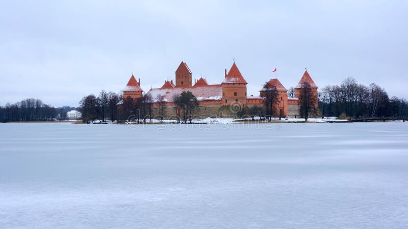 Trakai castle in winter stock image. Image of castle - 66791167