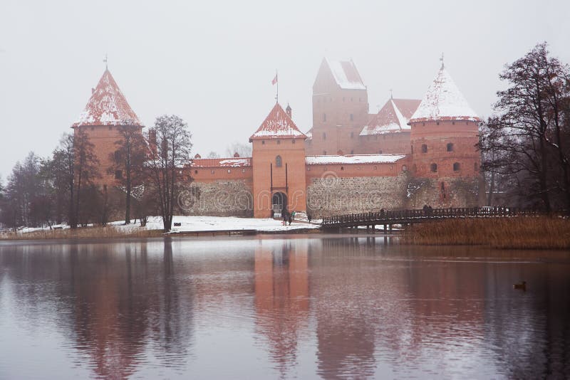 Trakai castle in winter stock image. Image of castle - 47557097