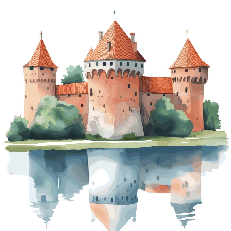 Trakai Island Castle. Trakai Island Castle Watercolor Vector ...
